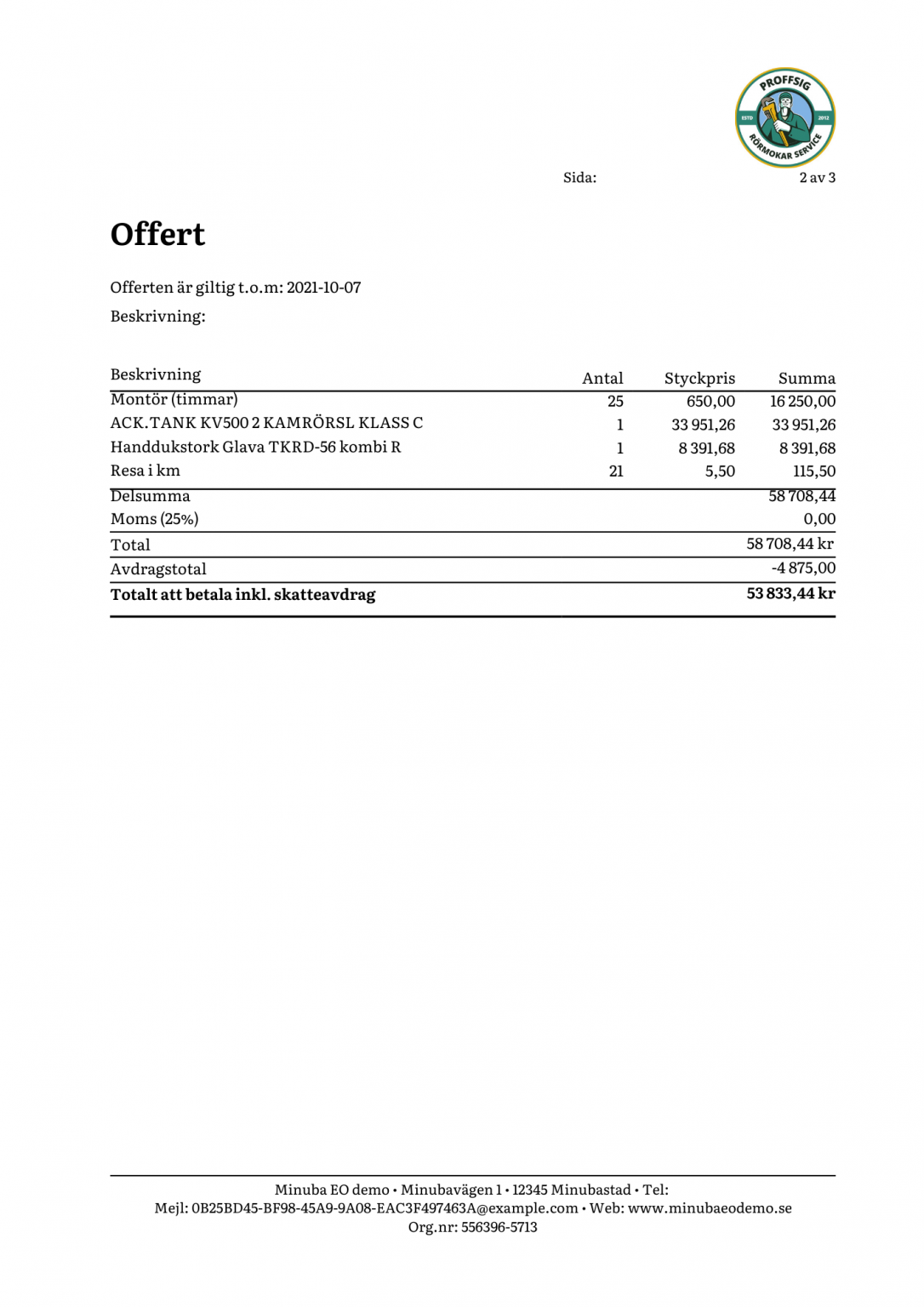 Offertmall med skatteavdrag (rot/rut/grön el) - Minuba